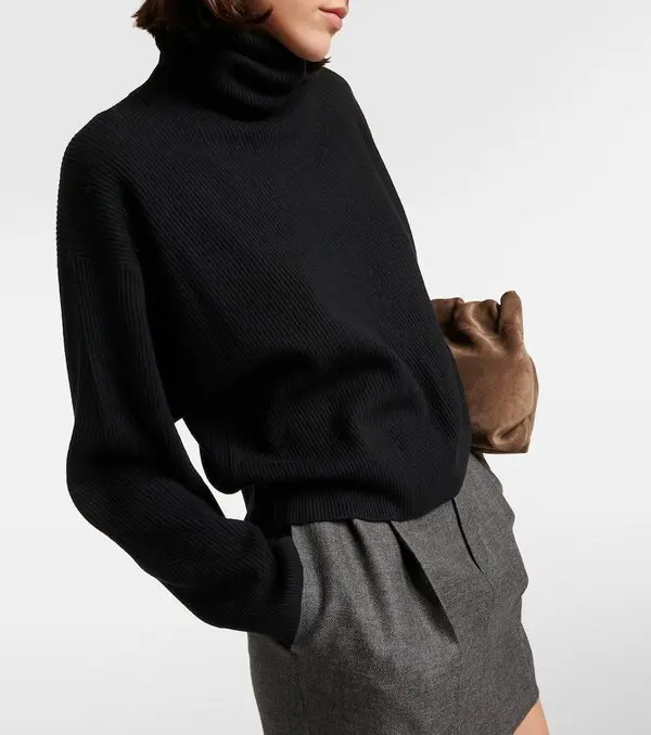 Brunello Cucinelli Wool, Cashmere, And Silk Turtleneck Sweater - Black