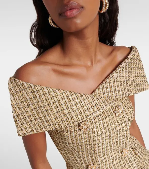 self portrait gold boucle dress Cream Boucle Collared Mini Dress – self-portrait-US main image 1