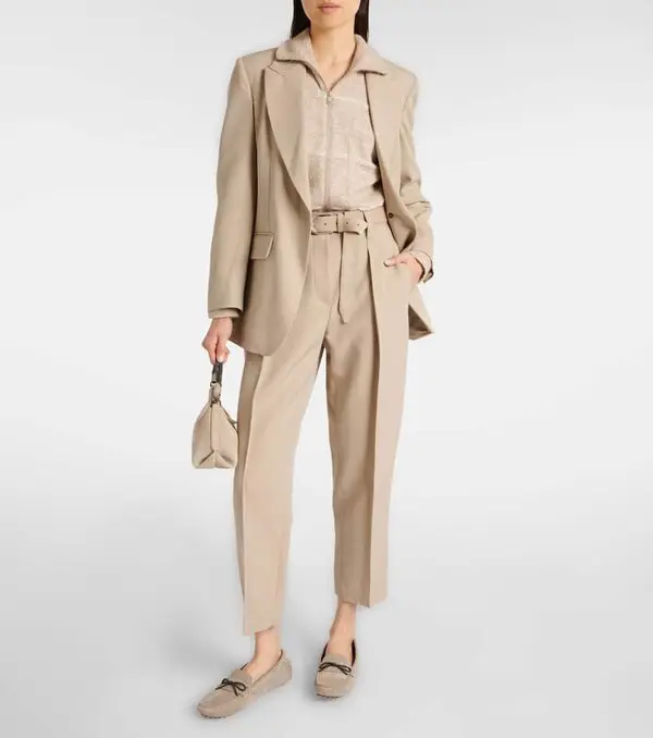 Brunello Cucinelli Wool-blend Straight Pants - Beige