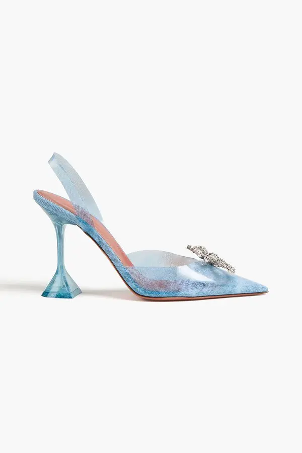 Amina Muaddi Rosie Crystal-embellished Pvc Slingback Pumps - Light Blue
