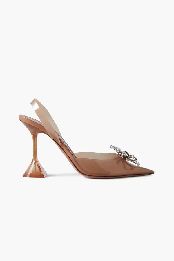 Amina Muaddi Rosie Crystal-embellished Pvc Slingback Pumps - Neutral