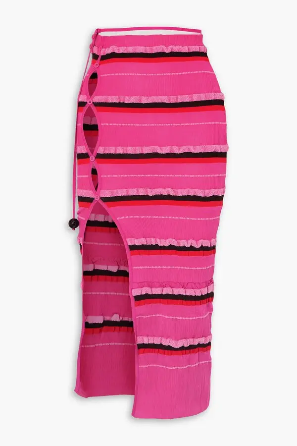 Jacquemus Concha Cutout Striped Seersucker Midi Skirt - Fuchsia