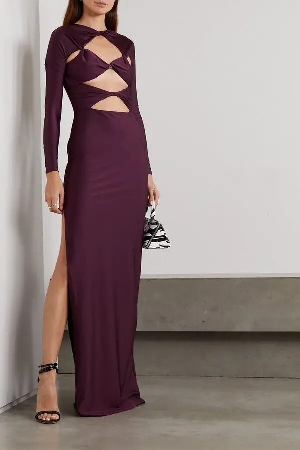 Coperni Embellished Cutout Maxi Dress In Burgundy - 85% Off | Editorialist