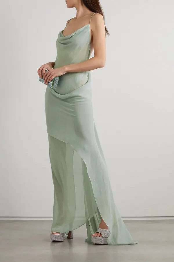 Christopher Esber Draped Silk-Georgette Maxi Dress - Sage Green - 50% Off |  Editorialist