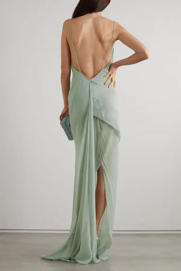 Christopher Esber Draped Silk-Georgette Maxi Dress - Sage Green - 50% Off |  Editorialist