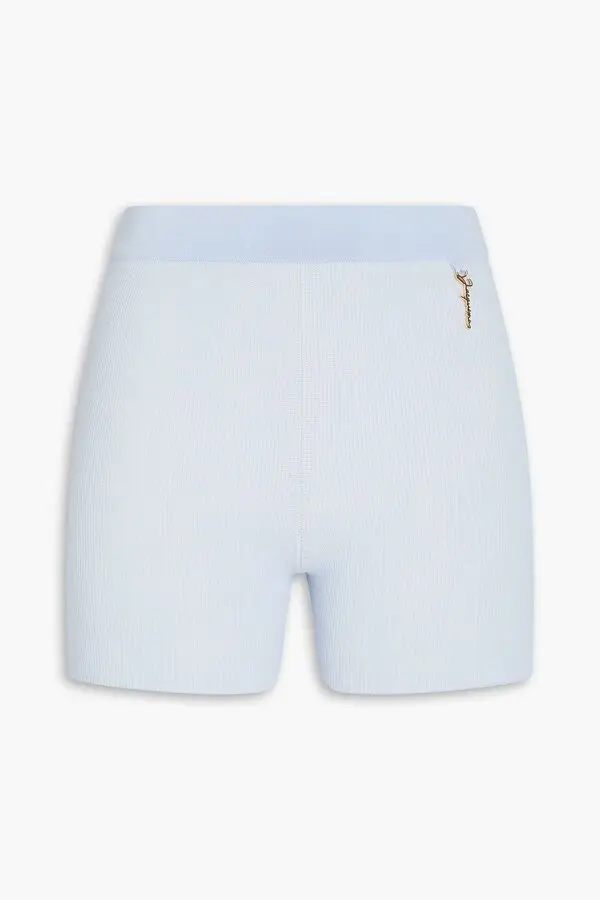 Jacquemus Pralù Ribbed-knit Embellished Shorts - Sky Blue