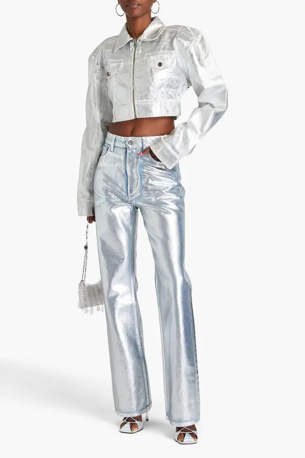 Rabanne Coated Metallic Bootcut Jeans - Silver