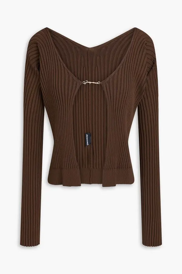 Jacquemus Pralu Ribbed-knit Cardigan - Chocolate