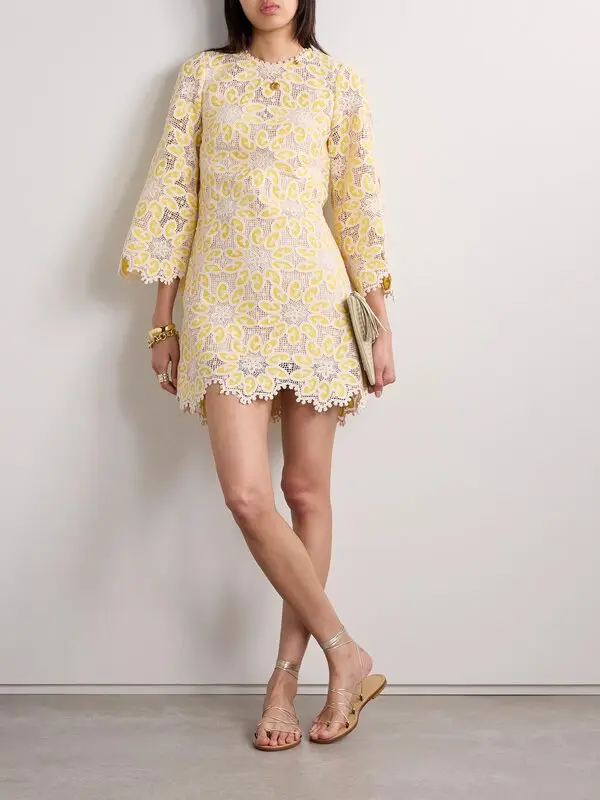 zimmermann golden lace mini dress Cotton-Lace In Yellow - 50% Off a belted waist