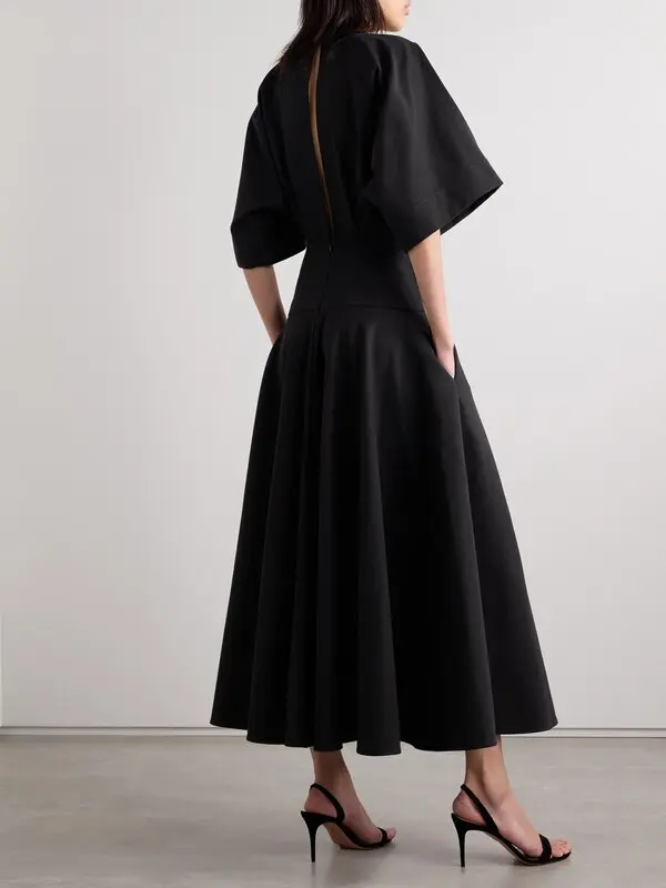 brandon maxwell pleated dress Brandon Maxwell Solid Cotton Pleated Midi Dress w/ Removable Capelet