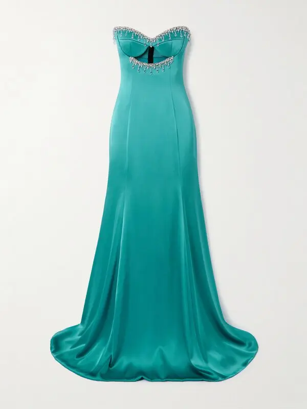 Sabina Bilenko Strapless Cutout Crystal-embellished Satin Gown