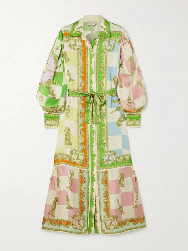 Alemais Checkmate Printed Silk-Satin Shirt Dress In Multi - 50% Off |  Editorialist