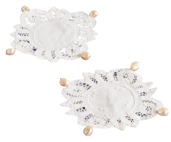 Gohar World - Set Of Two Pearl-embellished Cotton-lace Coasters