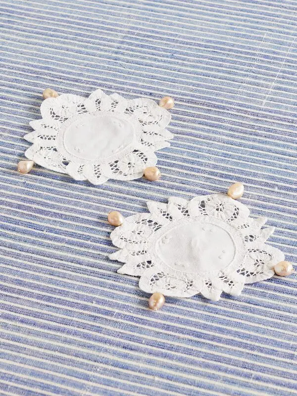 Gohar World - Set Of Two Pearl-embellished Cotton-lace Coasters