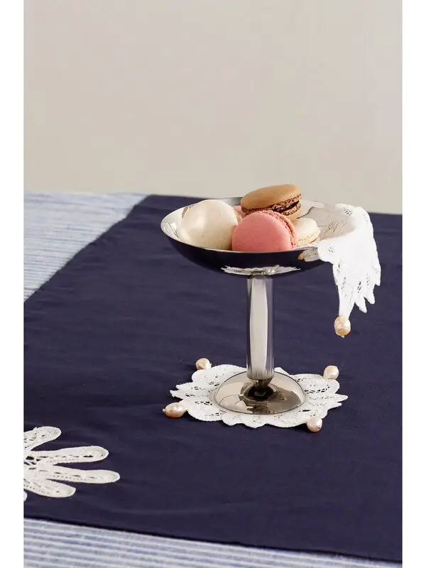 Gohar World - Set Of Two Pearl-embellished Cotton-lace Coasters