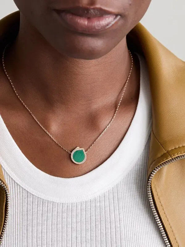 REPOSSI Antifer Rose Gold, Malachite And Diamond Necklace - Green