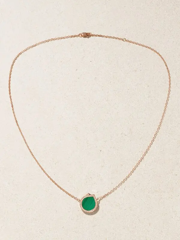REPOSSI Antifer Rose Gold, Malachite And Diamond Necklace - Green