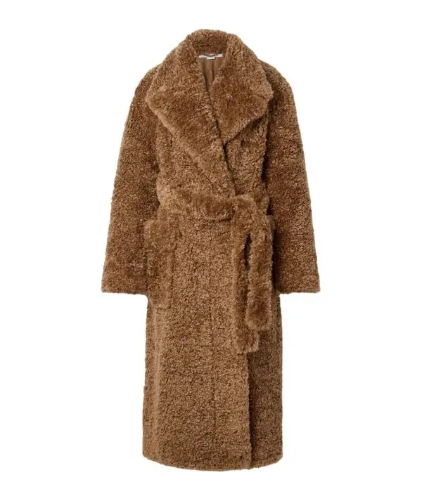 Stella McCartney Teddy Belted Double-breasted Faux Shearling Long Coat