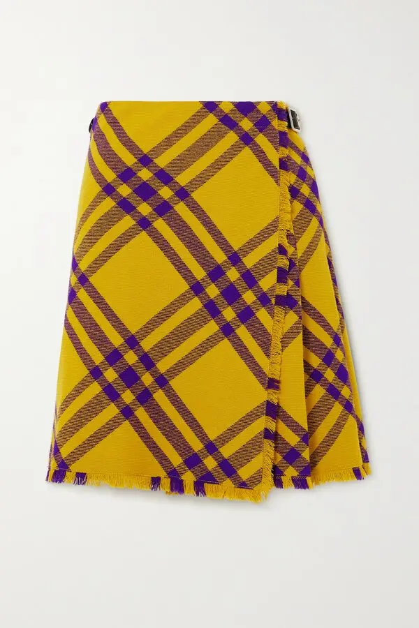 Burberry Wrap-effect Checked Wool Skirt