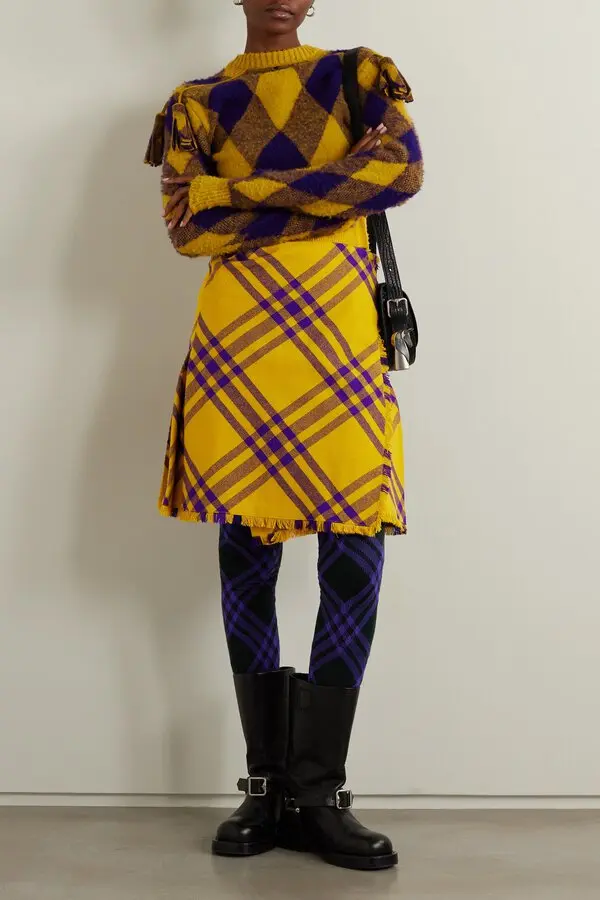Burberry Wrap-effect Checked Wool Skirt