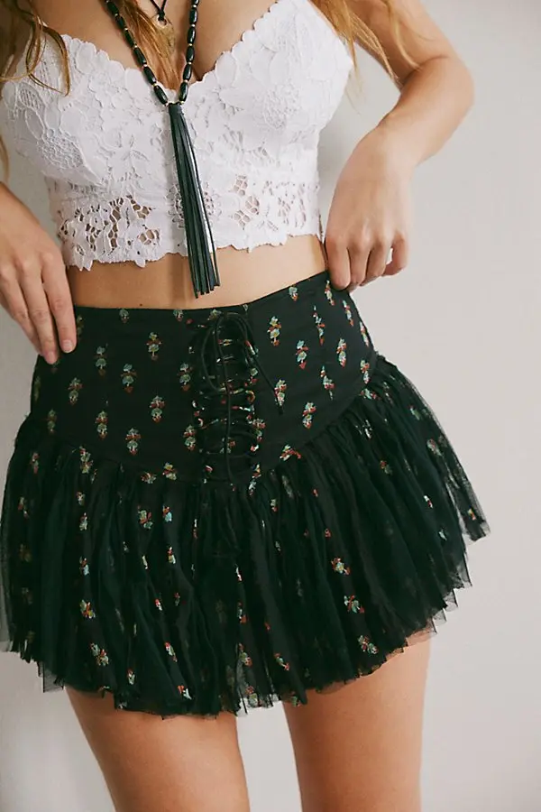 Free People Fp One Blossom Mini Skort - Black Combo