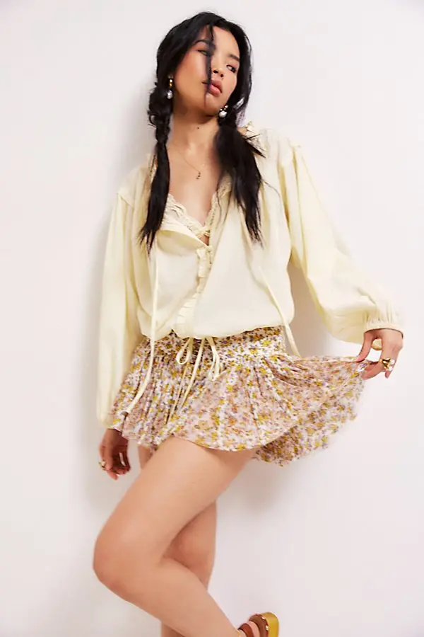 Free People Printed Mini Skort - Ditzy Ivory Combo