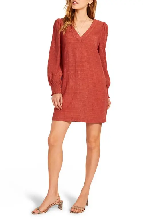 Steve Madden Bb Dakota X Ruston Textured Long Sleeve Shift Minidress - Clay Red