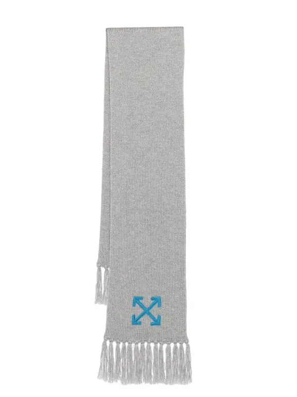 Off-White Arrows-embroidered Wool Scarf - Grey