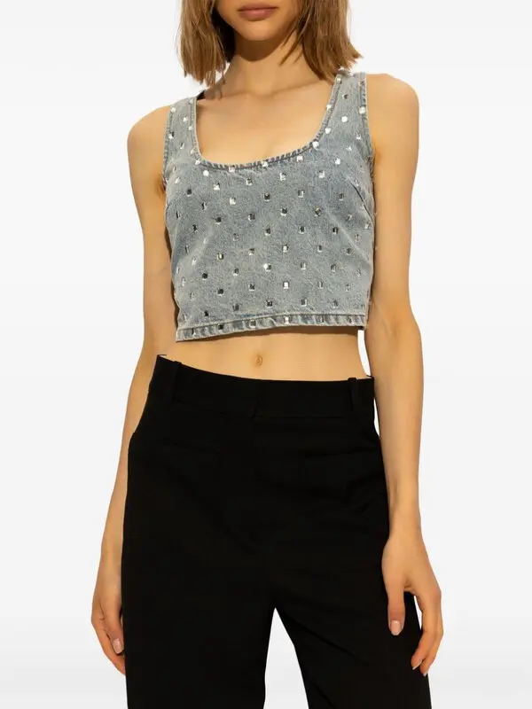 SELF-PORTRAIT Rhinestone-embellished Denim Top