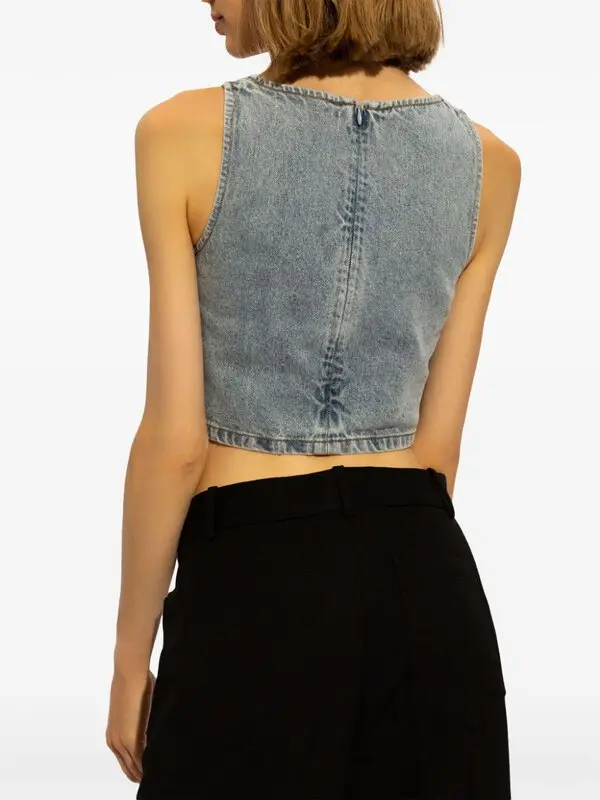 SELF-PORTRAIT Rhinestone-embellished Denim Top