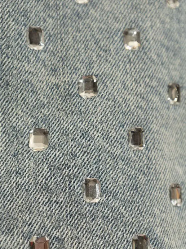 SELF-PORTRAIT Rhinestone-embellished Denim Top