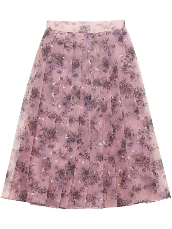 Prada Floral-print Pleated Skirt
