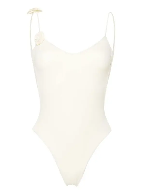 LA REVECHE Ashar Floral-appliqué Swimsuit - Neutrals