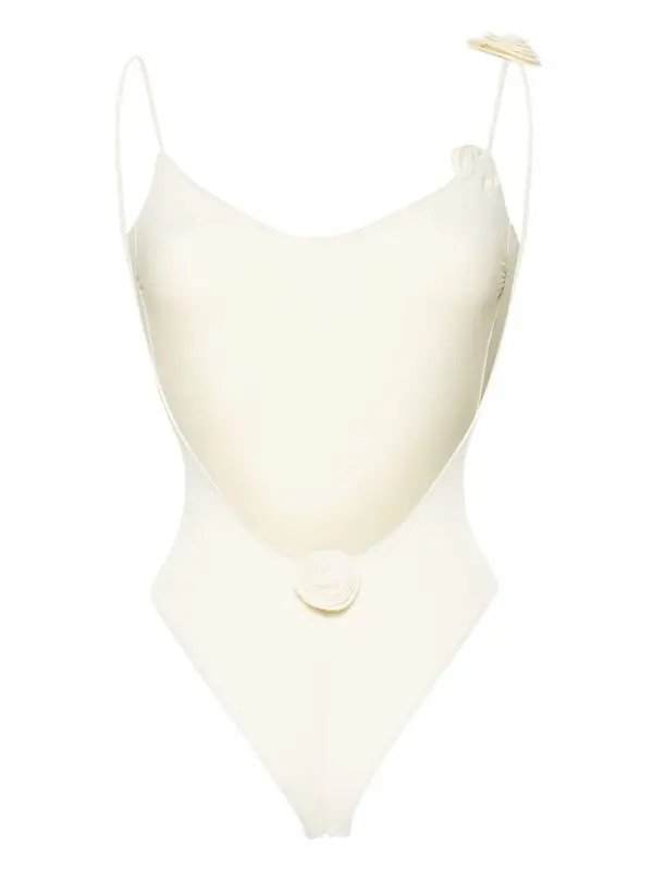 LA REVECHE Ashar Floral-appliqué Swimsuit - Neutrals