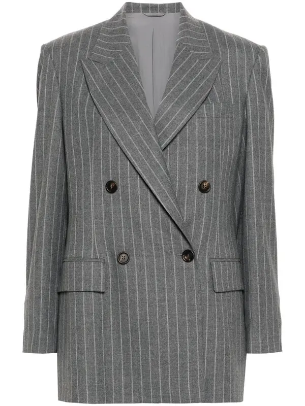 Brunello Cucinelli Pinstriped Wool Blazer - Grey
