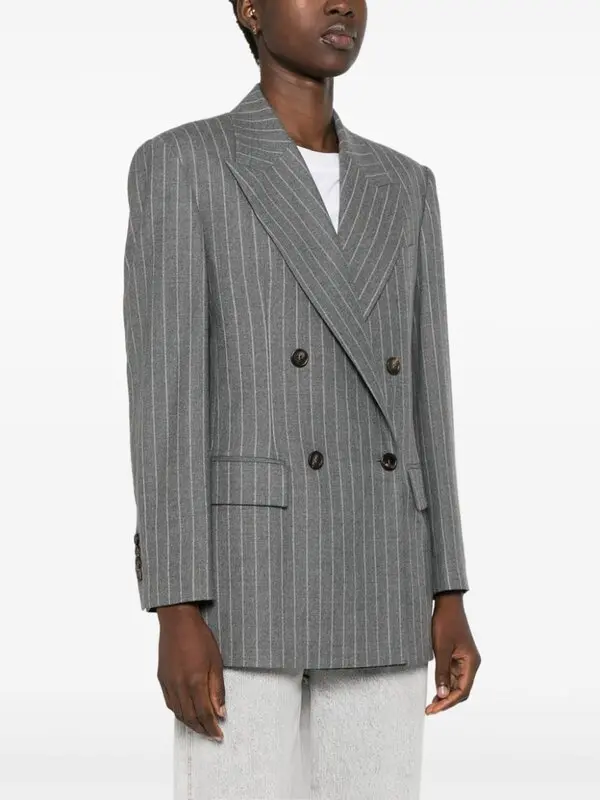 Brunello Cucinelli Pinstriped Wool Blazer - Grey