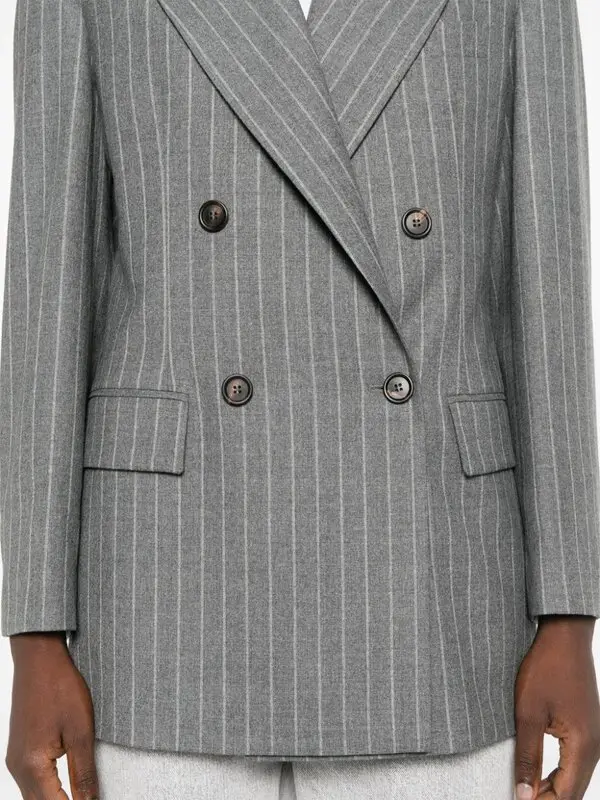 Brunello Cucinelli Pinstriped Wool Blazer - Grey