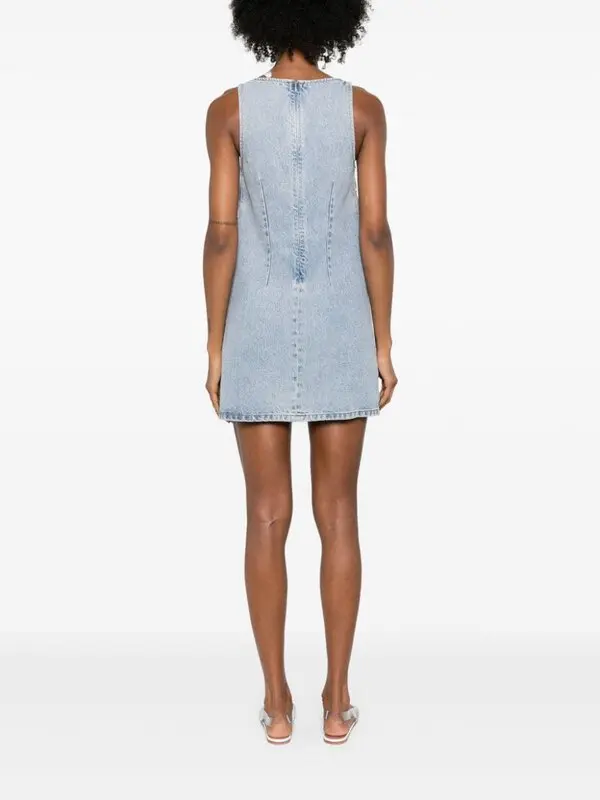 knee length dresses for ladies Denim Crystal Trim Mini Dress – self-portrait-US