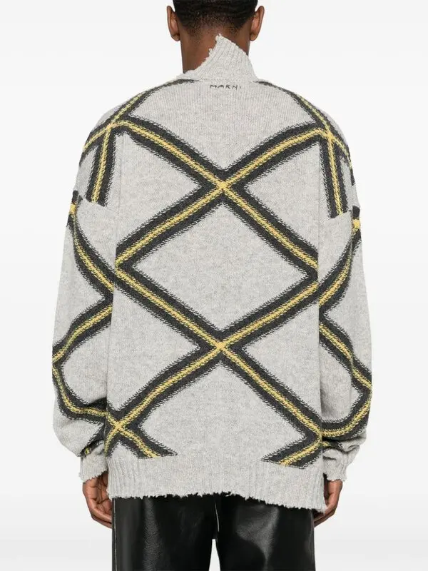 Marni Diamond-check Distressed Jumper