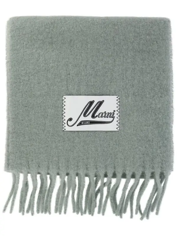 Marni Logo-appliqué Fringed Scarf - Green