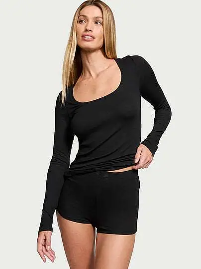 Victoria's Secret Sosoft™ Modal Ribbed Scoop Long-sleeve Shortie Set - Black
