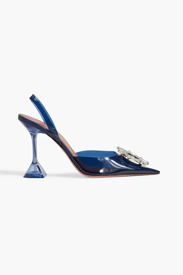 Amina Muaddi Begum Crystal-embellished Slingback Pumps - Navy
