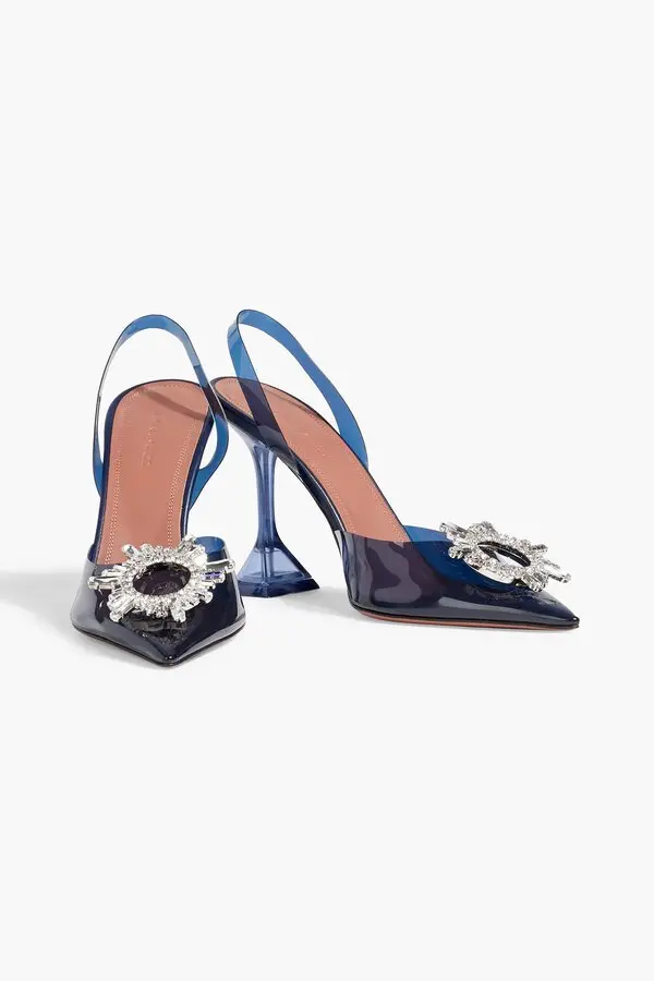 Amina Muaddi Begum Crystal-embellished Slingback Pumps - Navy