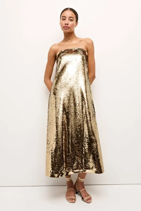 Marie Oliver Nalonie Sequin Dress - Taupe | Editorialist