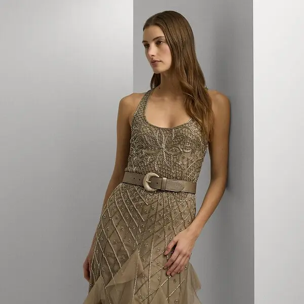 ralph lauren beaded dress Daphne' Halter Maxi Dress Baby Beige main image 1