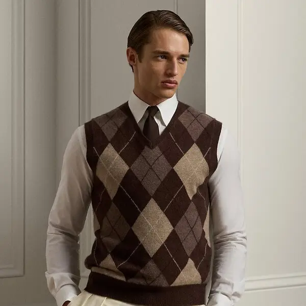 Ralph Lauren Argyle Cashmere Sweater Vest In Rover Brown Multi