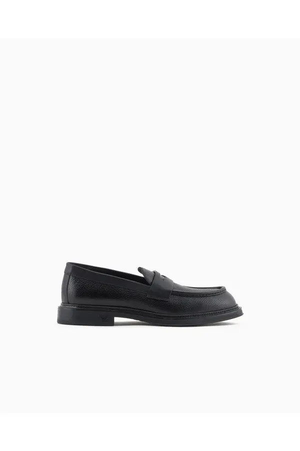 Emporio Armani Pebbled Leather Loafers - Black