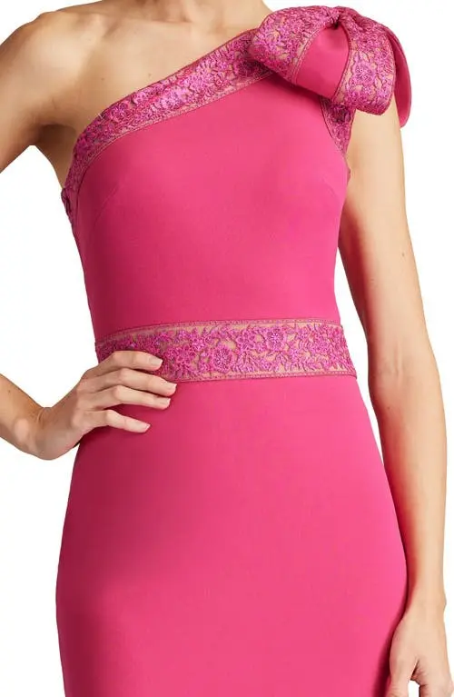 Tadashi Shoji Lace Detail One-Shoulder Sheath Cocktail Dress - Lotus Pink |  Editorialist