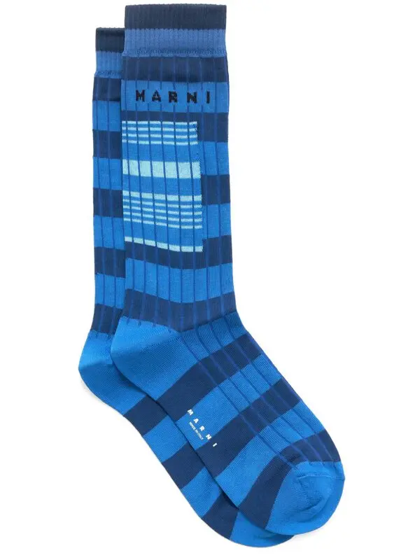 Marni Intarsia-knit Logo Socks - Blue