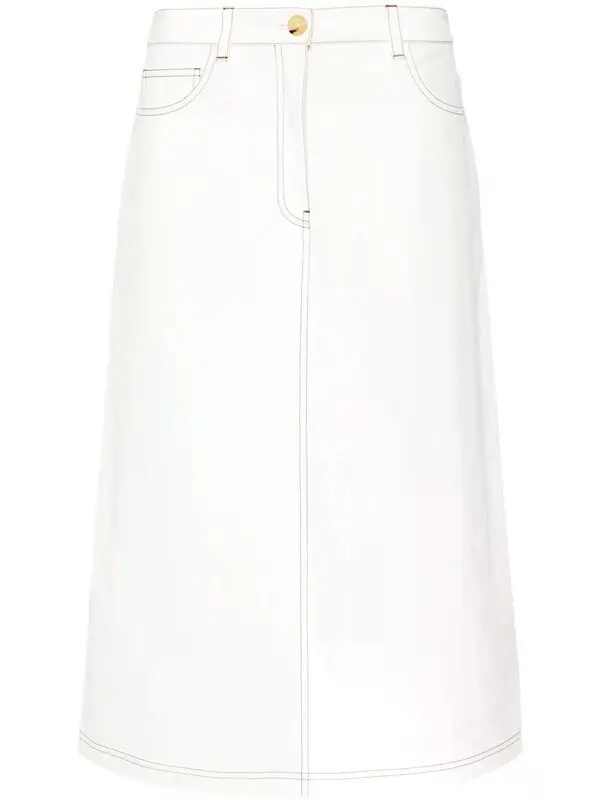 TOTEME Contrast-stitching Midi Skirt - White